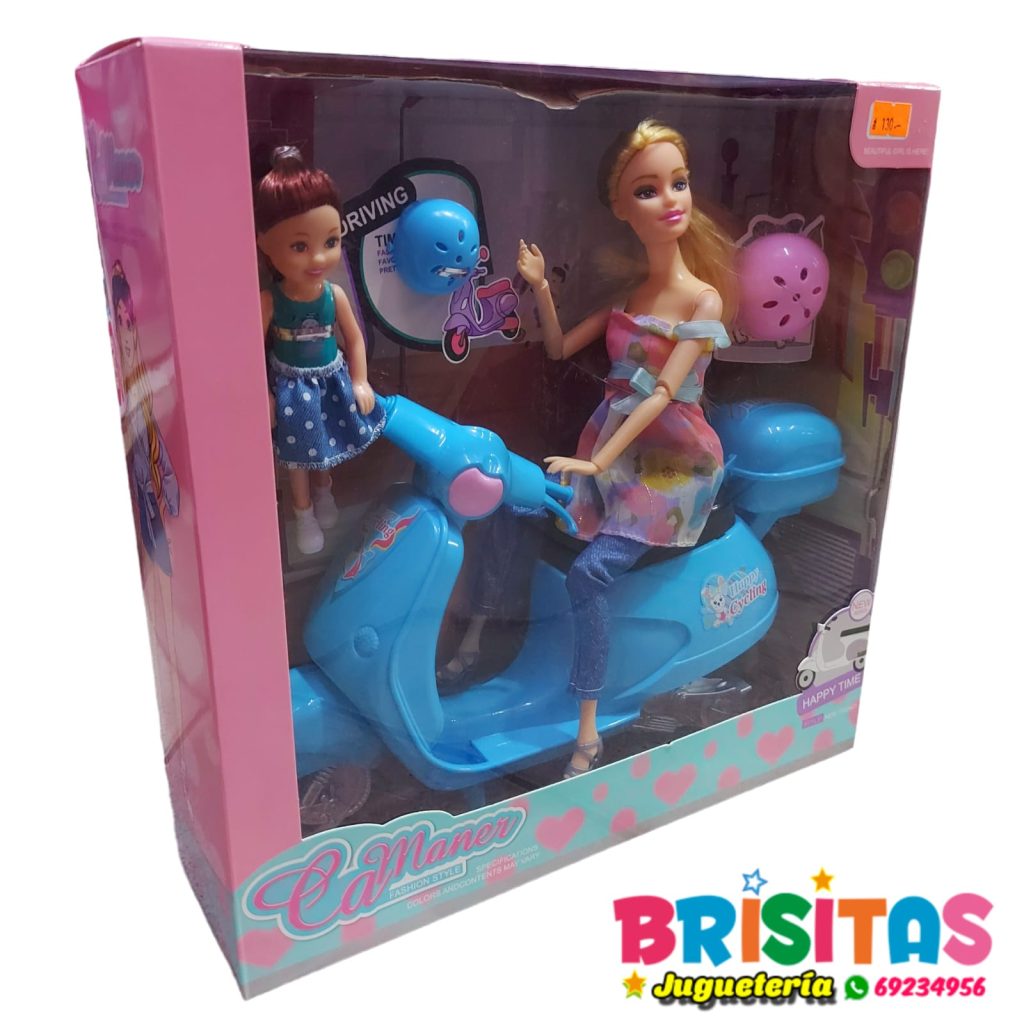 MUÑECA TIPO BARBIE + MOTO - Juguetería Brisitas
